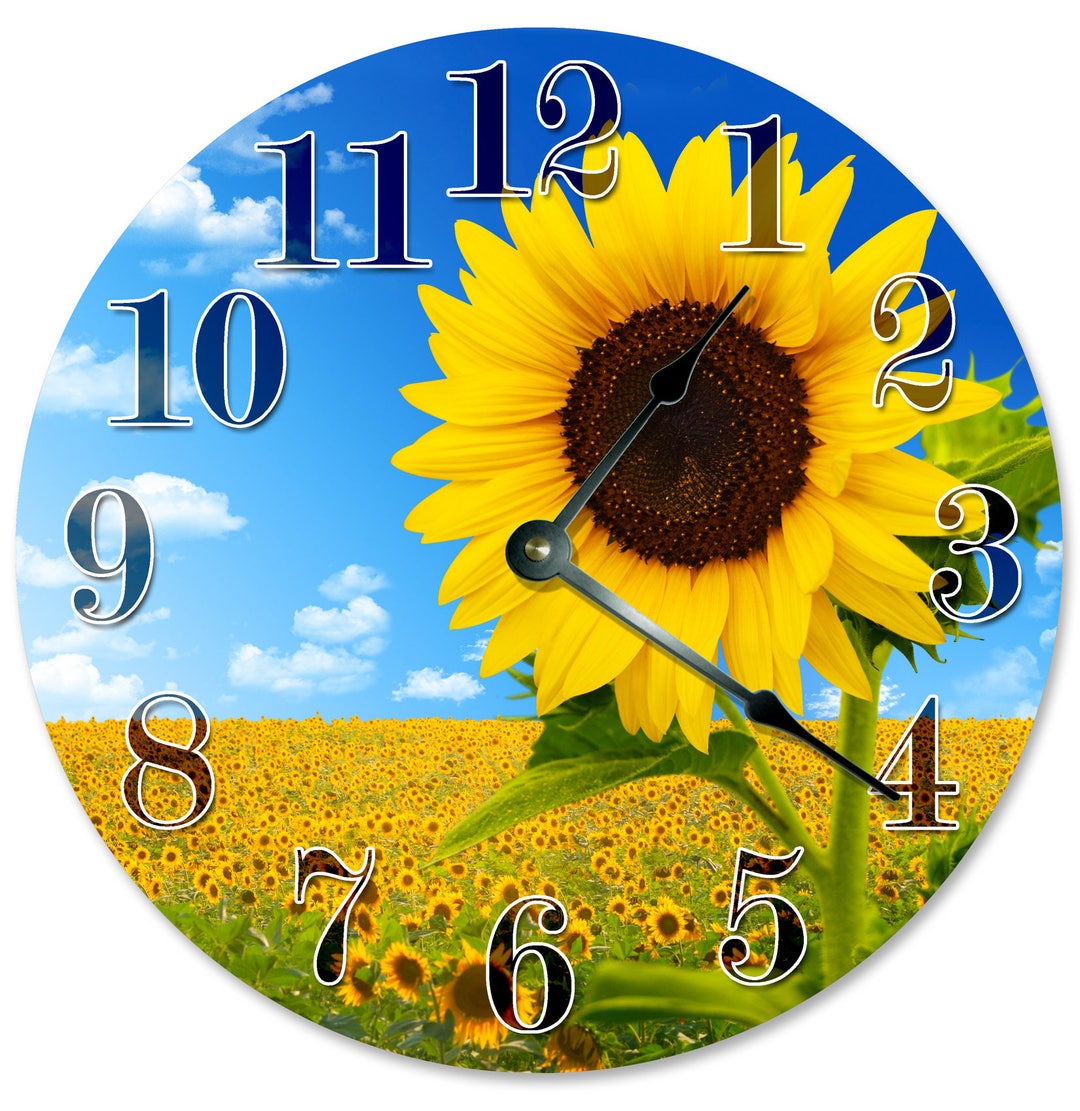 10.5" SUNFLOWER FIELD Clock - Living Room Clock - Large 10.5" Wall ...
