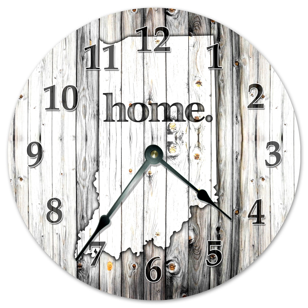 10.5 INDIANA Rustic Map Clock Living Room Clock Large 10.5 Wall Clock ...