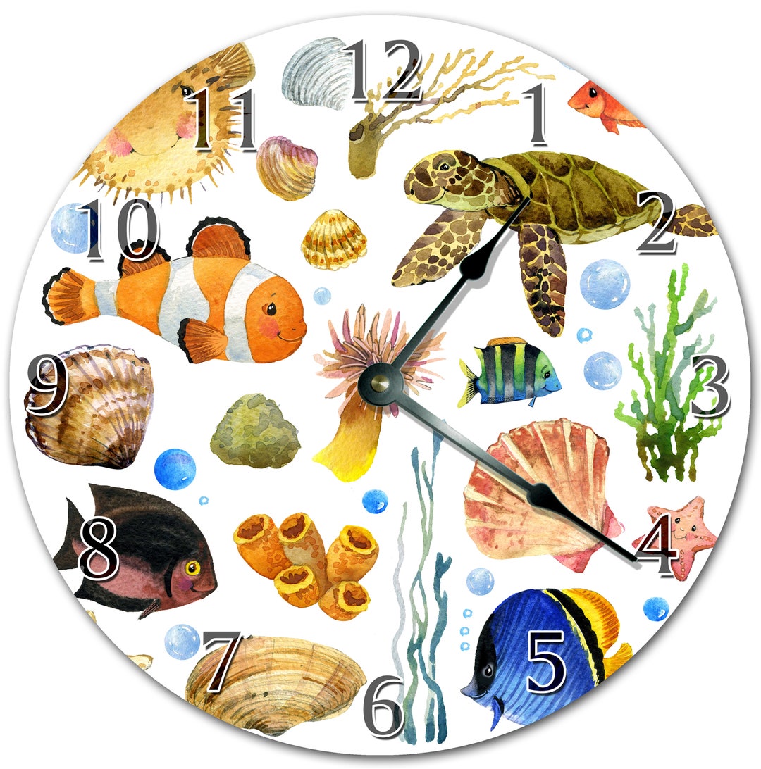 10.5" Inhabitants of the Sea Clock - Sea Life Clock - Living Room Clock ...