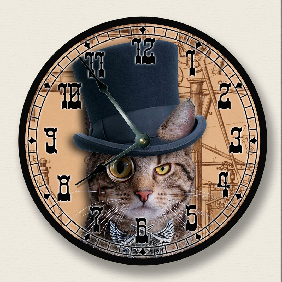 STEAMPUNK CAT 1 Wall Clock - Top Hat - Novelty Home Decor - Etsy