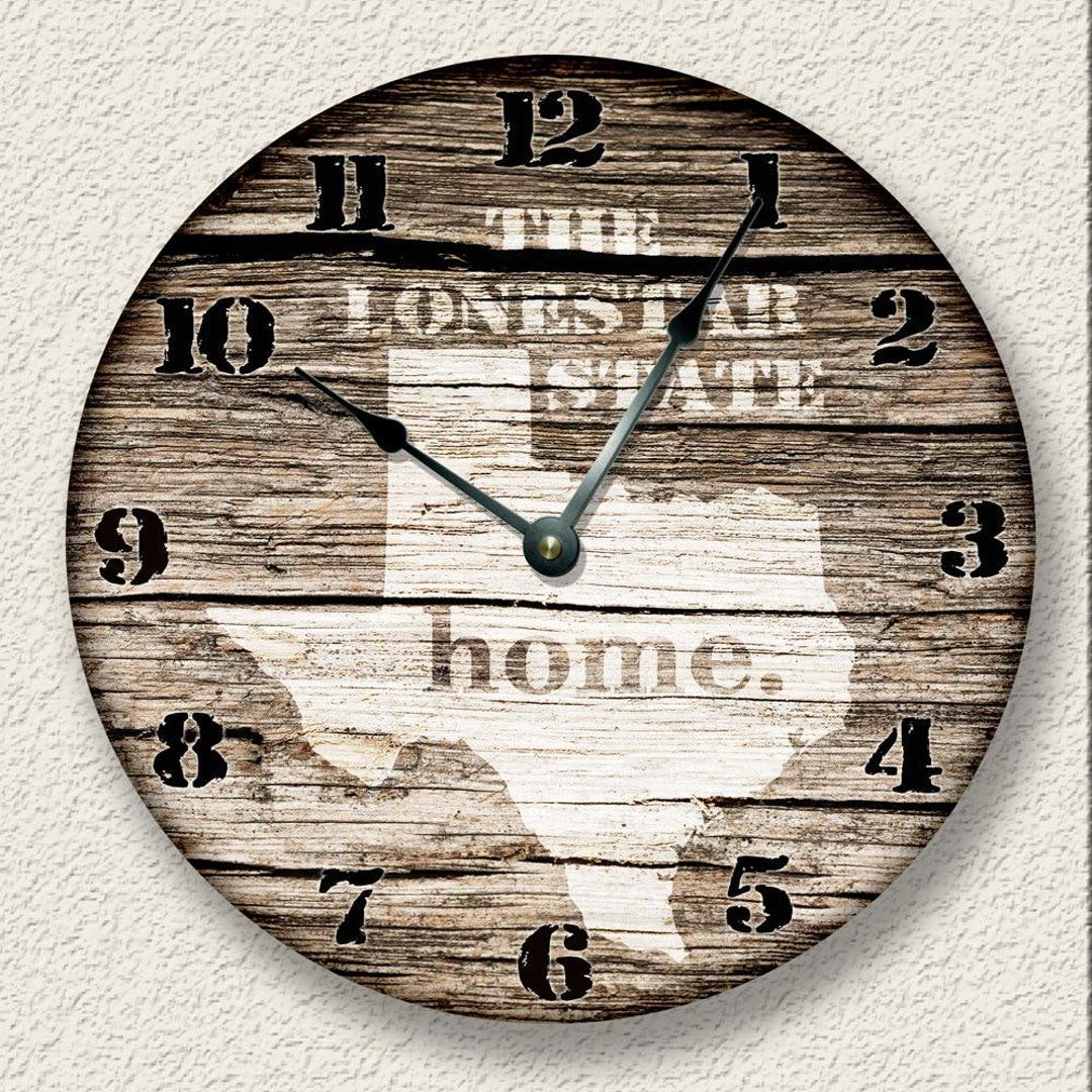 10.5" Wall Clock - Texas Home State Wall CLOCK - Barn Boards Pattern ...