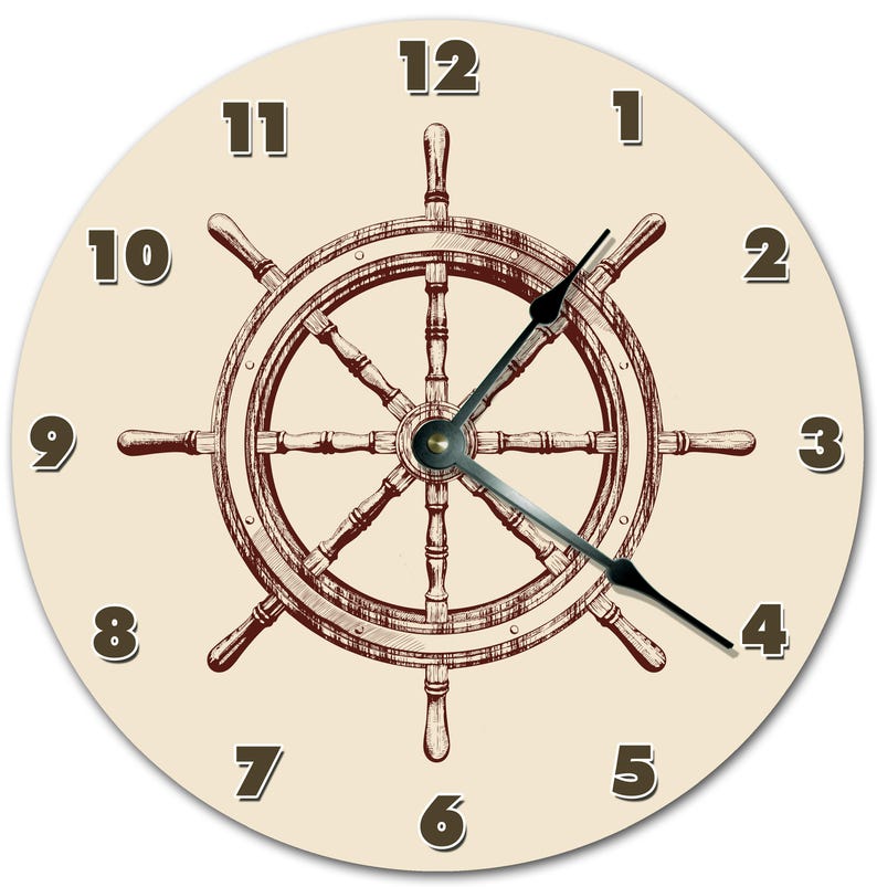 10.5" Old SHIP Steering WHEEL Clock - BROWN Clock - Living Room Clock ...
