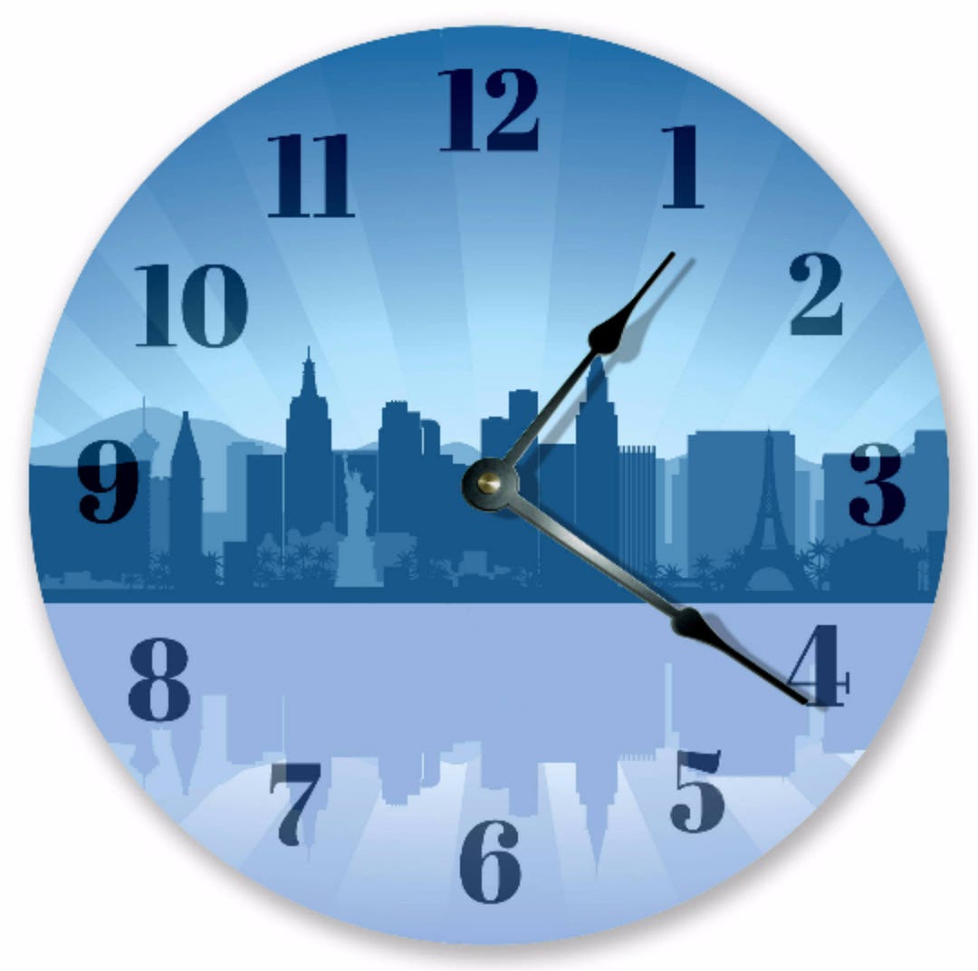10.5" Animated City Skyline Clock - Blue Clock - Living Room Clock ...