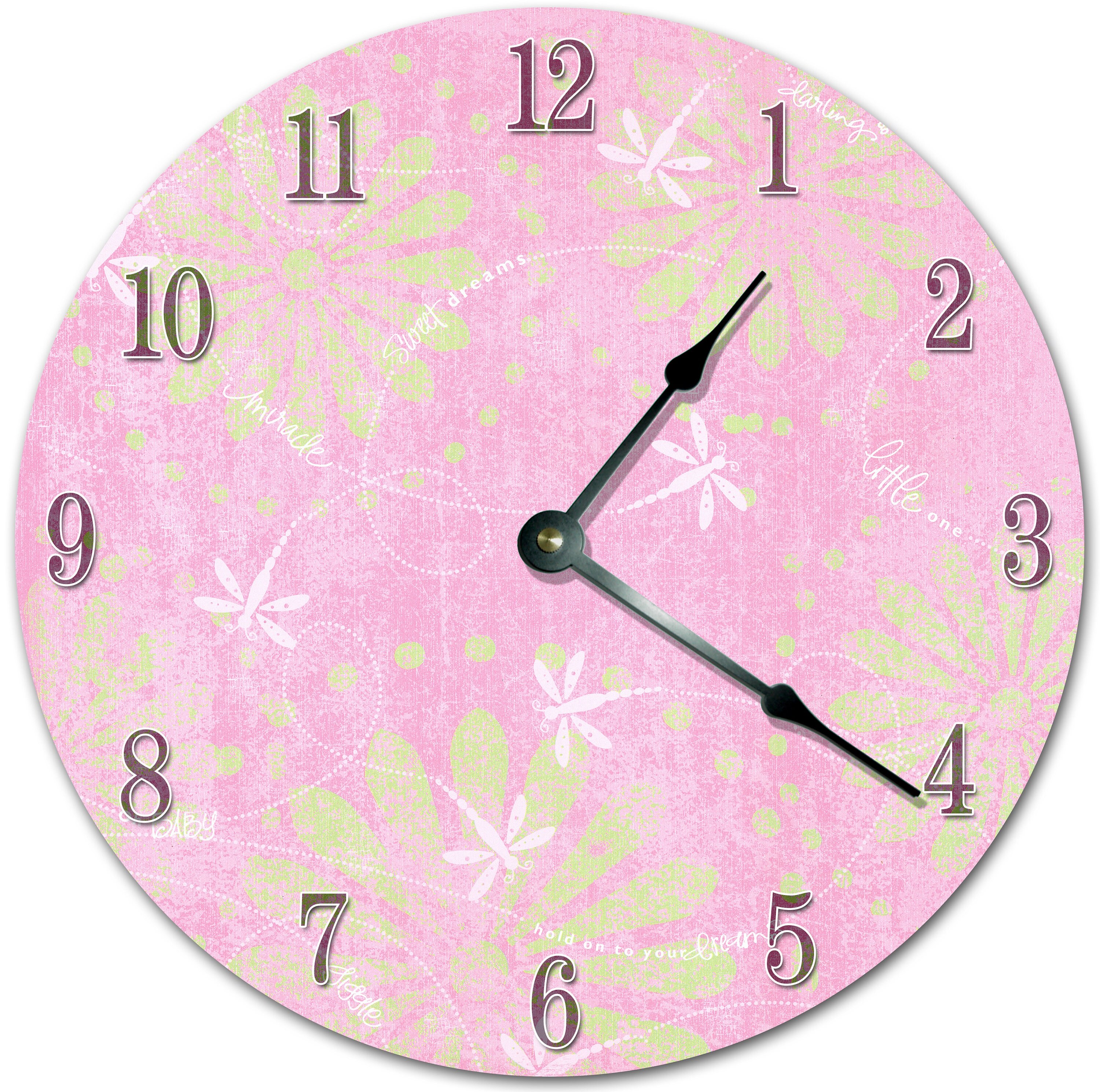 10.5" PINK FLORAL Clock - Living Room Clock - Large 10.5" Wall Clock ...