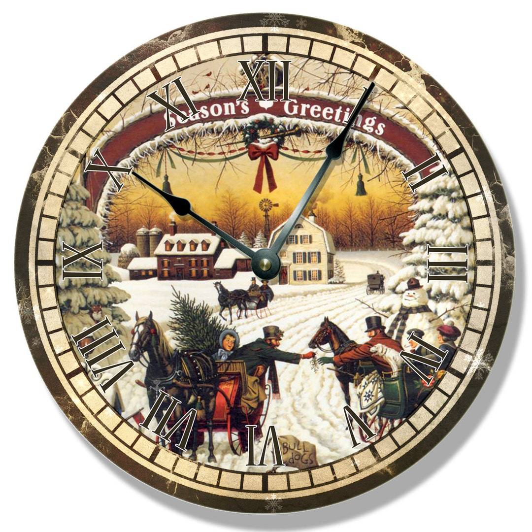 10.5 Wall Clock CHRISTMAS Pattern Wall CLOCK Seasons Greetings Classic ...