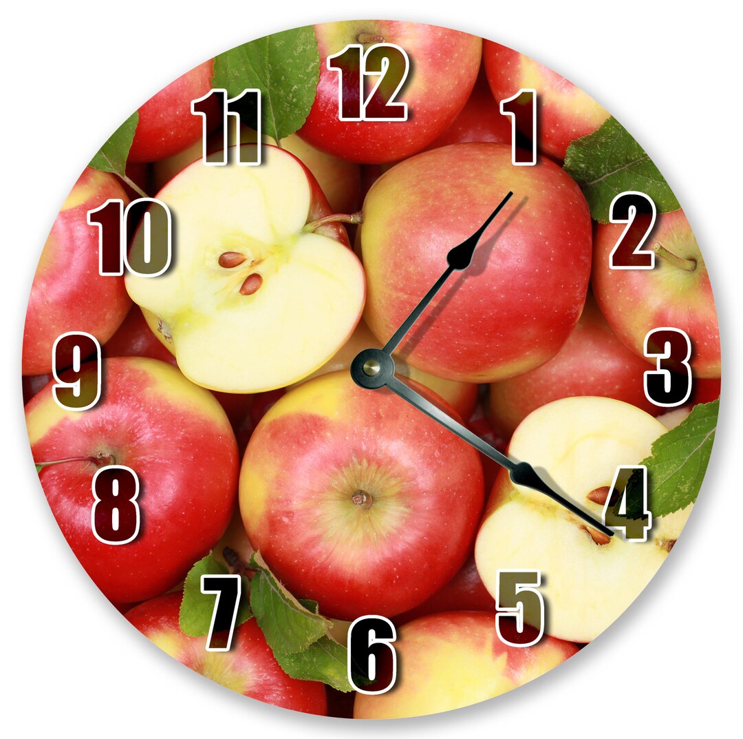 10.5" Red Apple Clock- Fruit Clock - Large 10.5" Wall Clock - Home ...