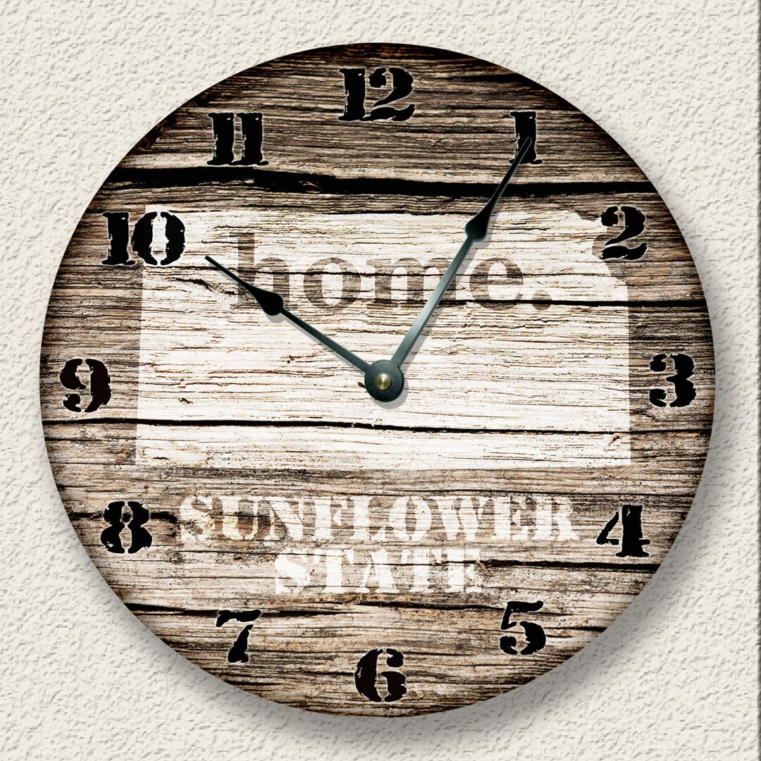 10.5" Wall Clock - KANSAS Home State Wall CLOCK - Barn Boards Pattern ...