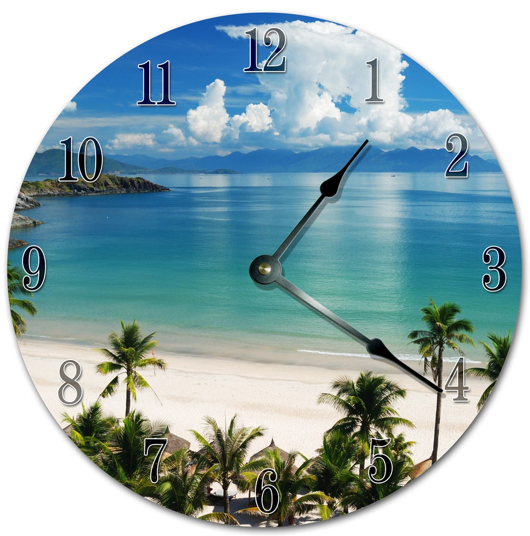 10.5" BEAUTIFUL TROPICAL Beach Clock - BLUE Clock - Living Room Clock ...