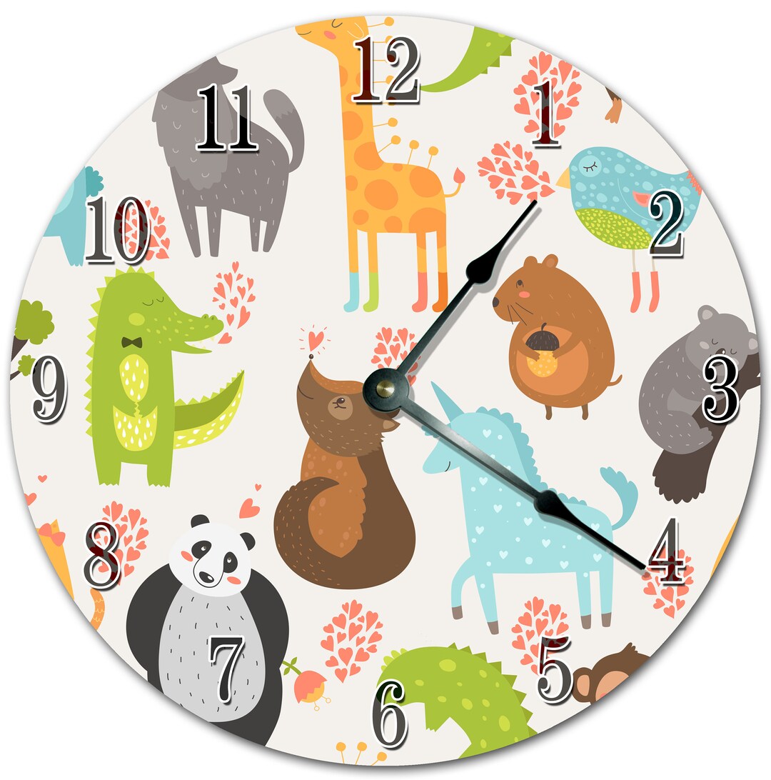 10.5 CARTOON ZOO Animals Clock Living Room Clock Large 10.5 Wall Clock ...