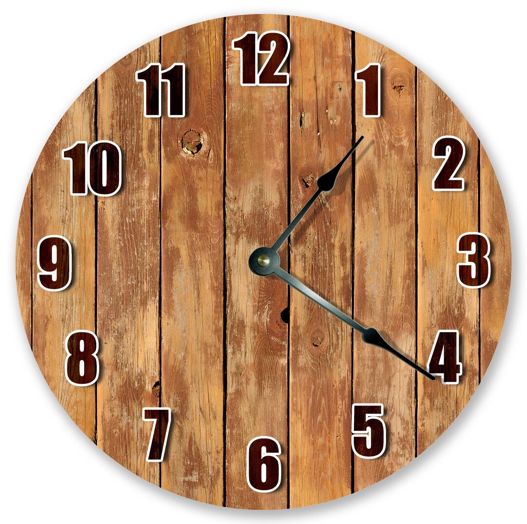 10.5 TAN LIGHTED WOOD Clock Large 10.5 Wall Clock Cabin Decor Round ...