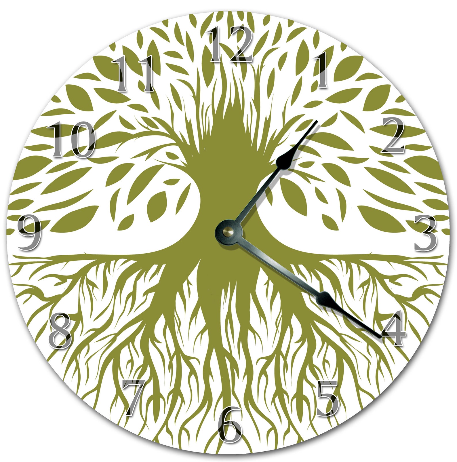 10.5 TREE LIFE Art Clock Green and White Clock | Etsy