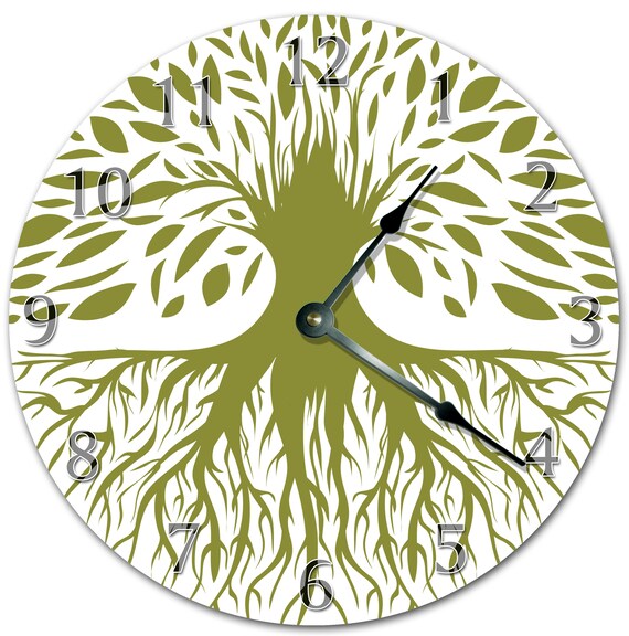 10.5 TREE LIFE Art Clock Green and White Clock | Etsy