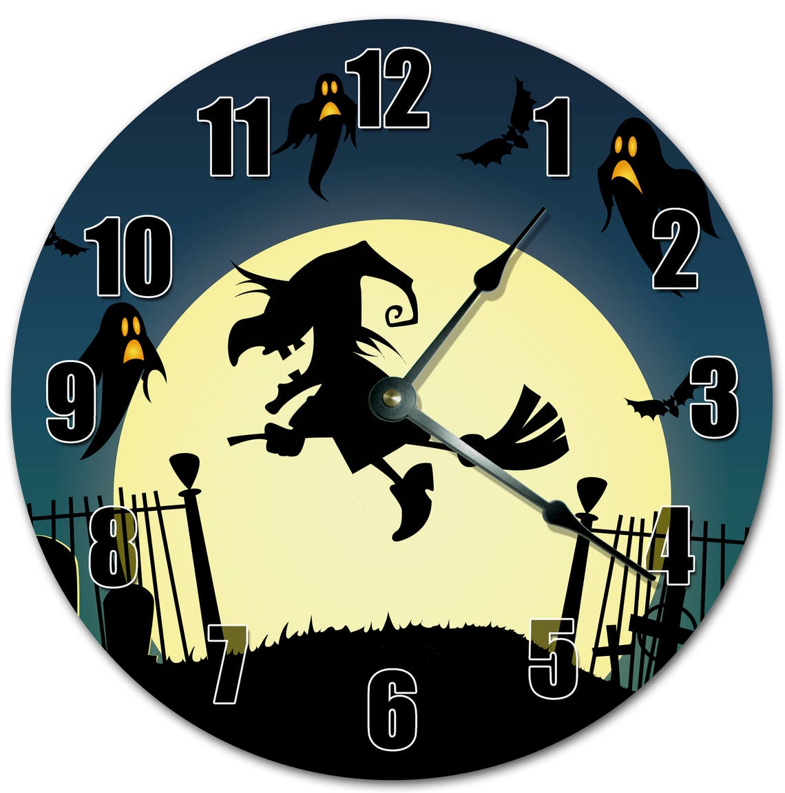 10.5" FLYING WITCH and GHOSTS Clock - Living Room Clock - Large 10.5 ...