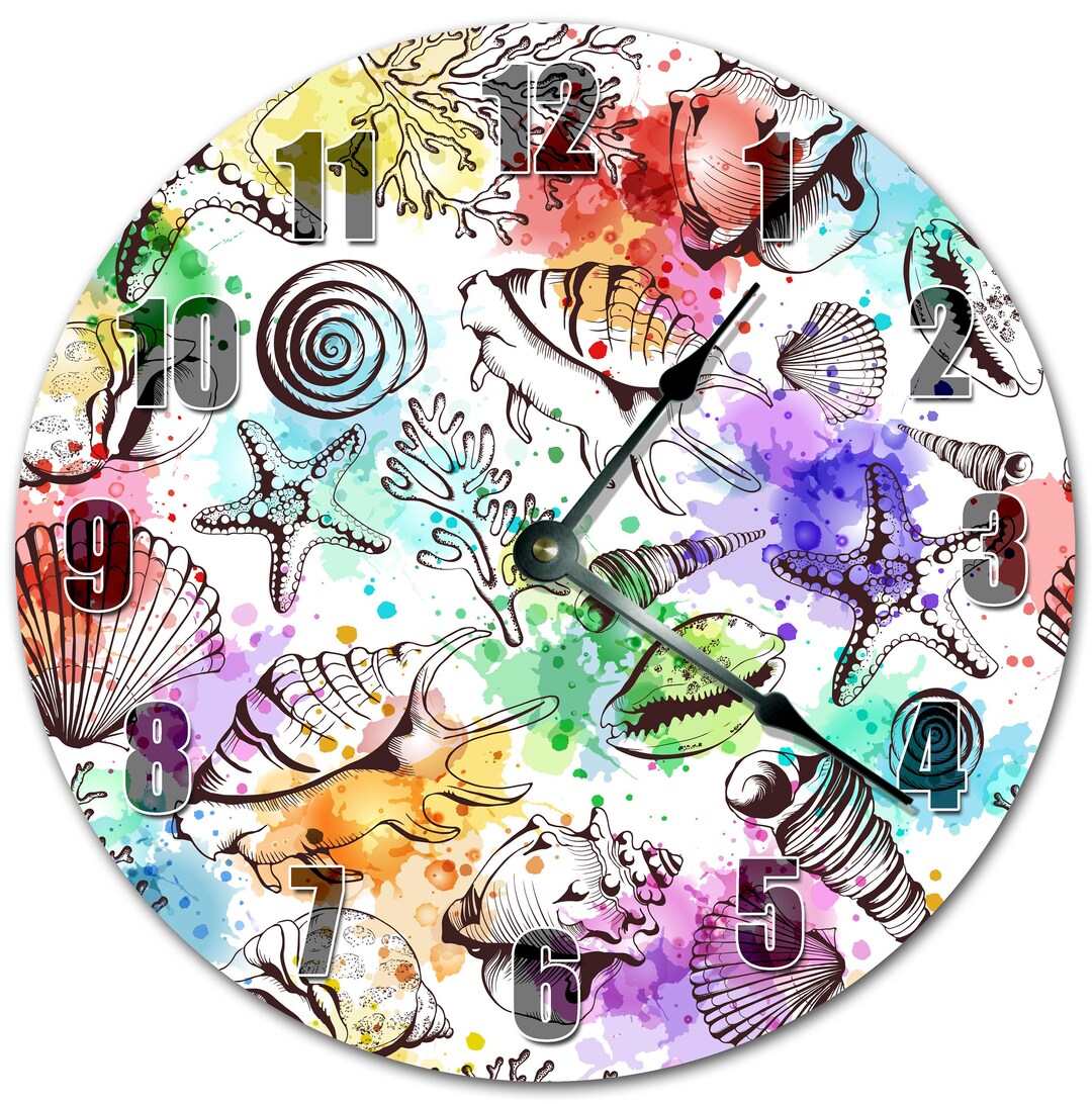 Wall Clock: Shells and Starfish Design - Silent, Modern 10.5 Inch - Etsy