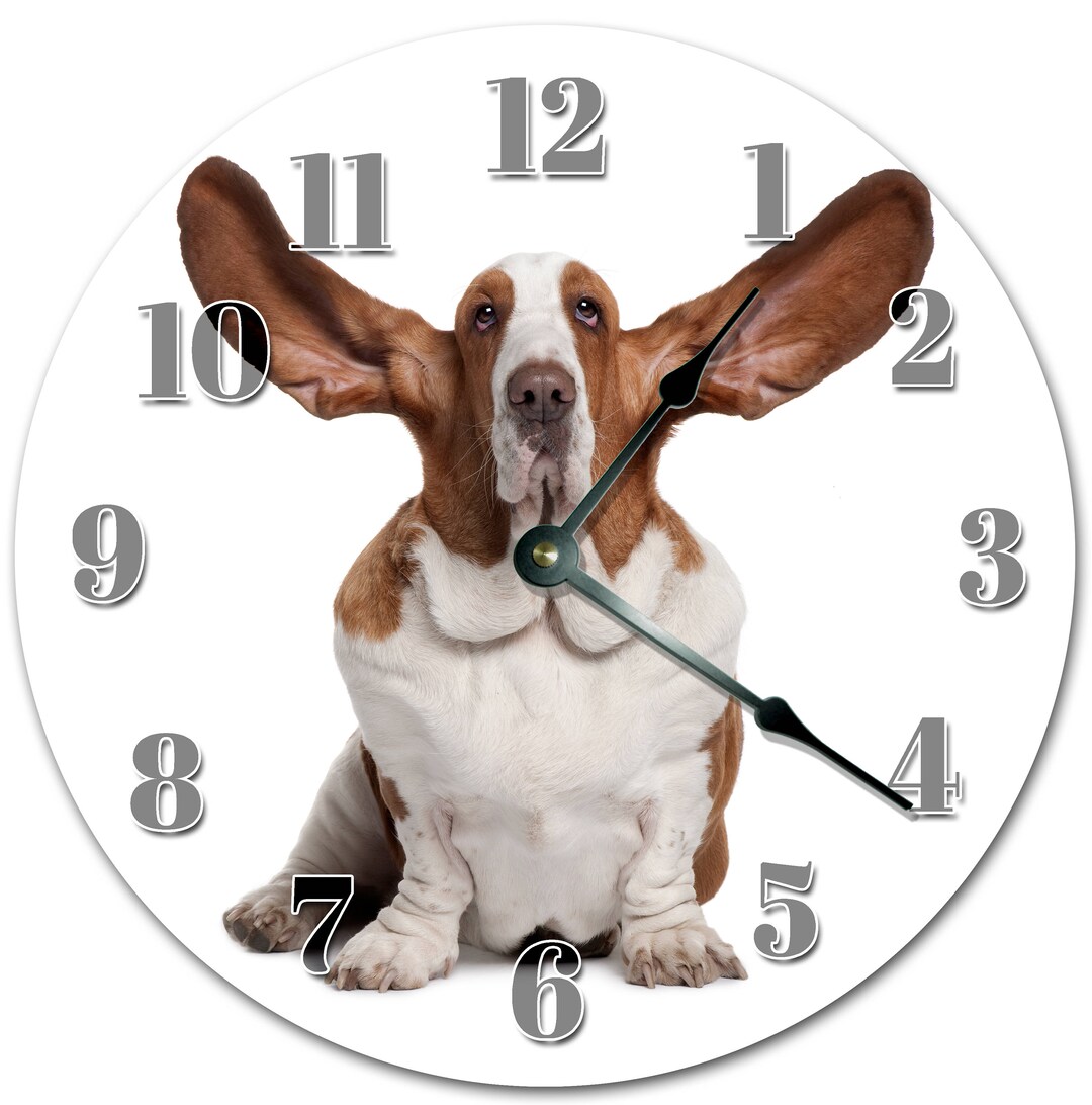 10.5 Cute Old BASSET HOUND DOG Clock Living Room Clock Large 10.5 Wall ...