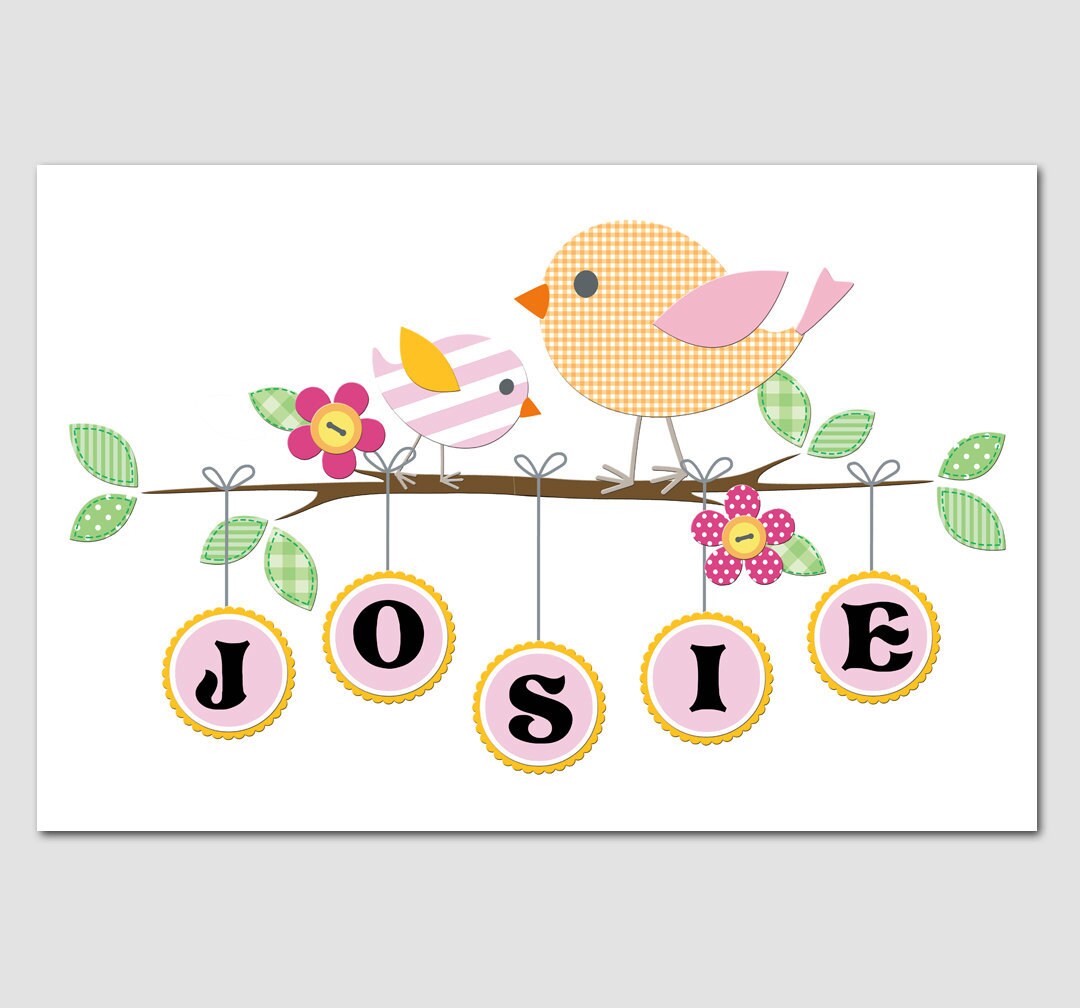Nursery Art Bird Print DILLY 12x18 Personalized With Your Name - Etsy