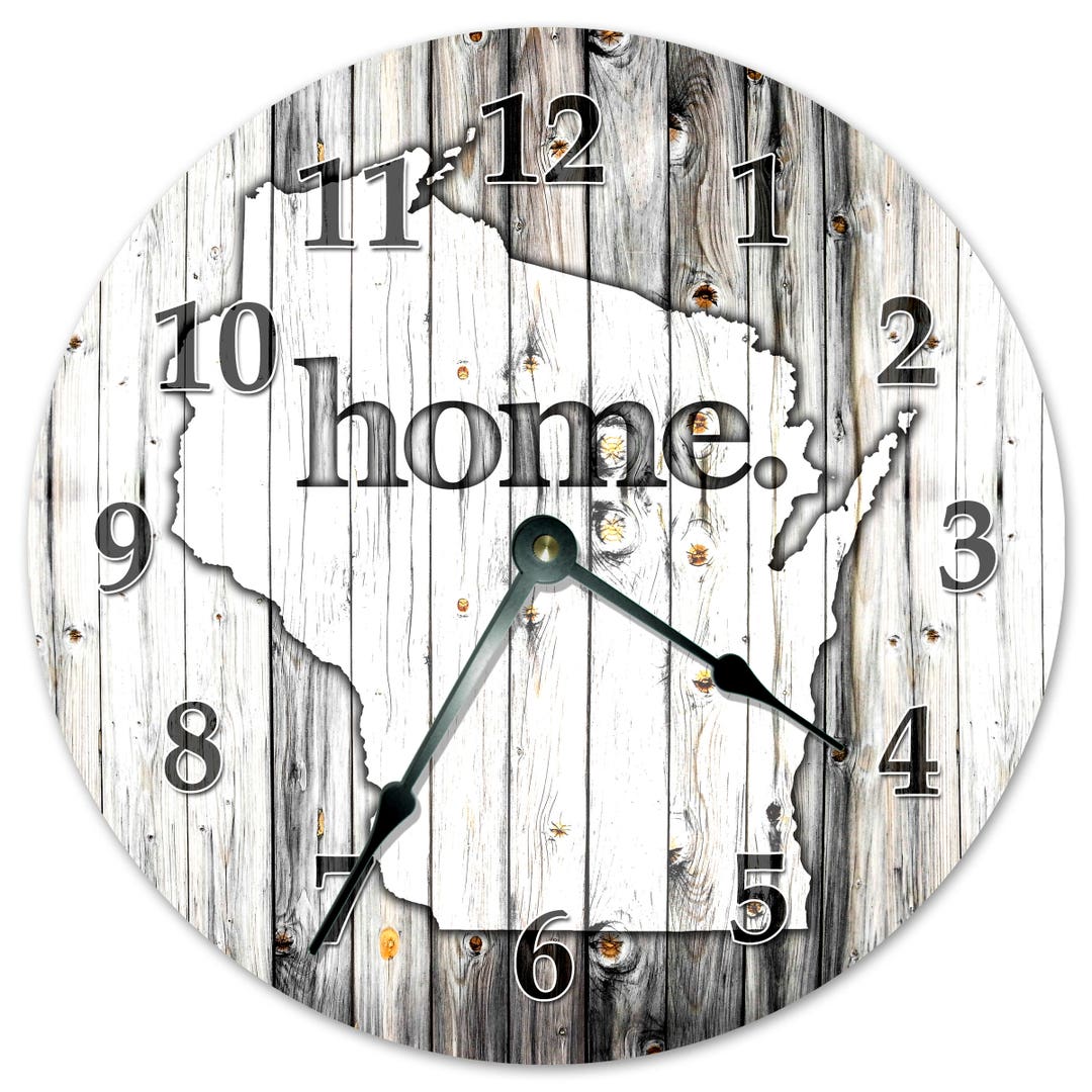10.5 WISCONSIN Rustic Map Clock Living Room Clock Large 10.5 Wall Clock ...