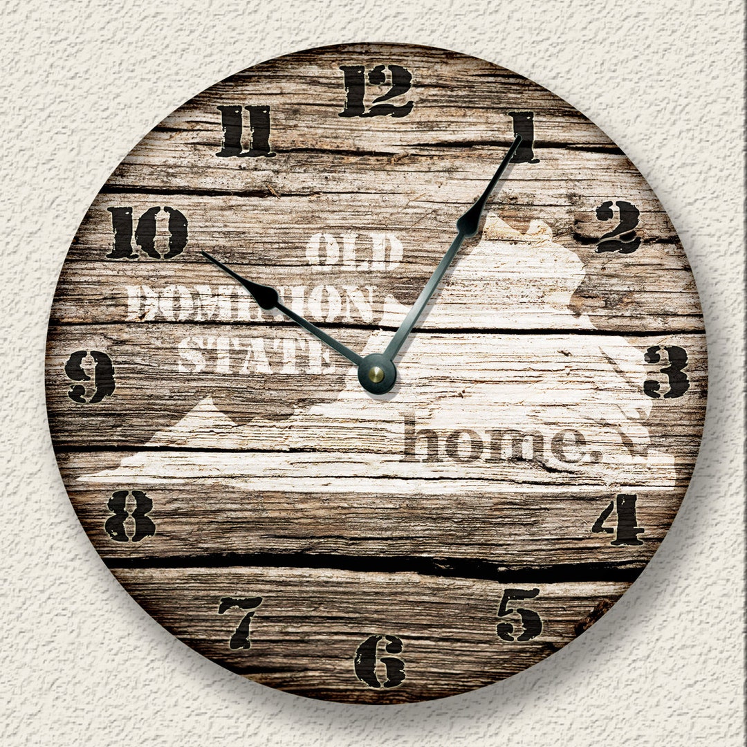 VIRGINIA Home State Wall CLOCK - Barn Boards Pattern - Old Dominion ...