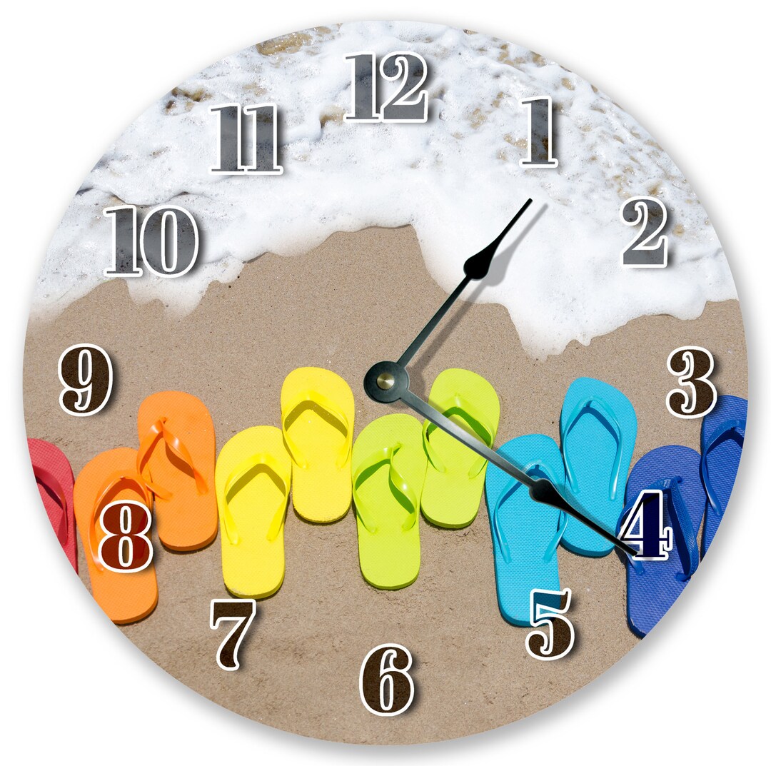10.5 COLORED FLIP FLOPS Clock Large 10.5 Wall Clock Beach Decor Round ...