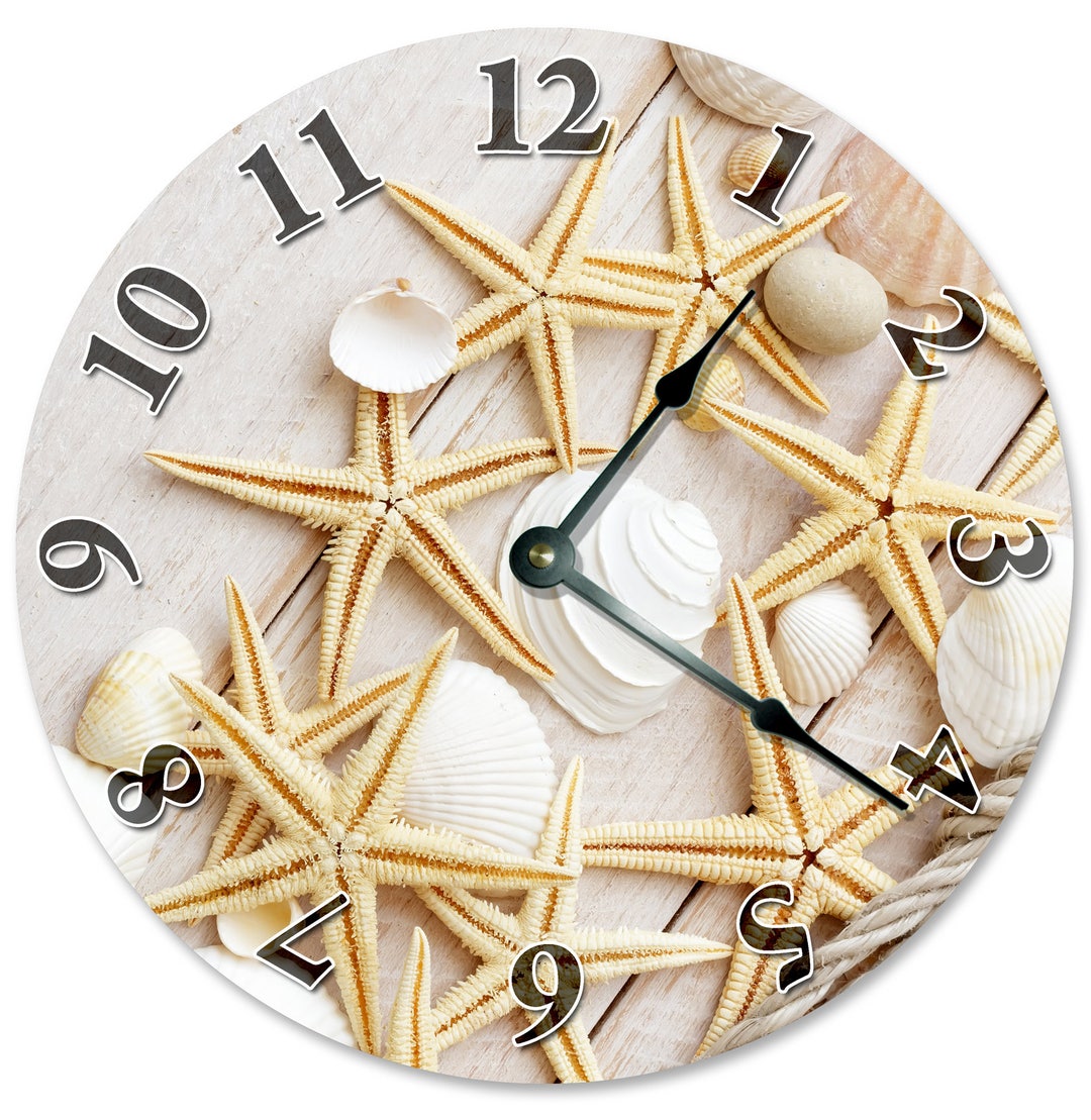 10.5 STARFISH and SEASHELL Clock Living Room Clock Large 10.5 Wall ...