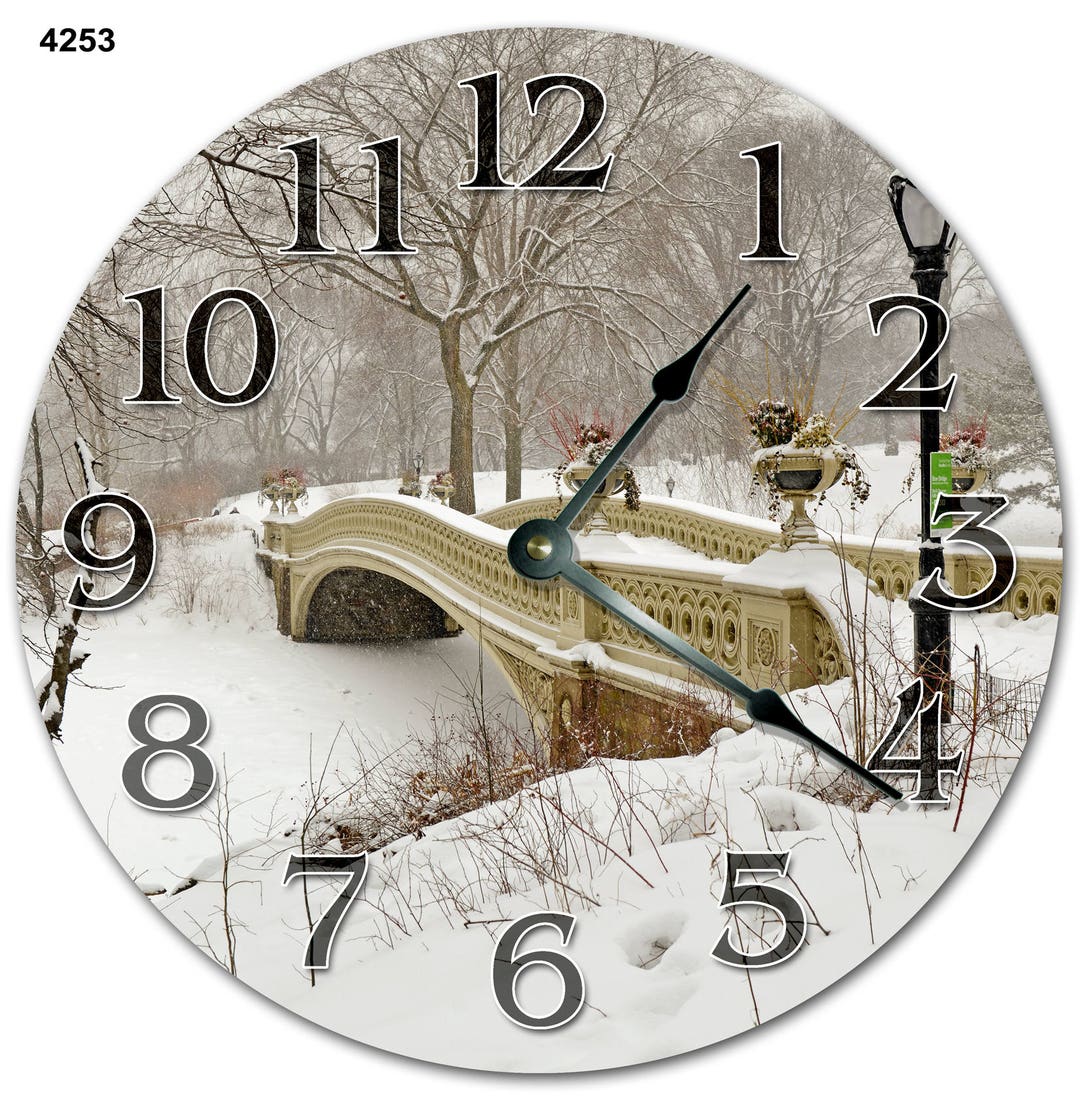 10.5 BRIDGE IN WINTER Clock Living Room Clock Large 10.5 Wall Clock ...