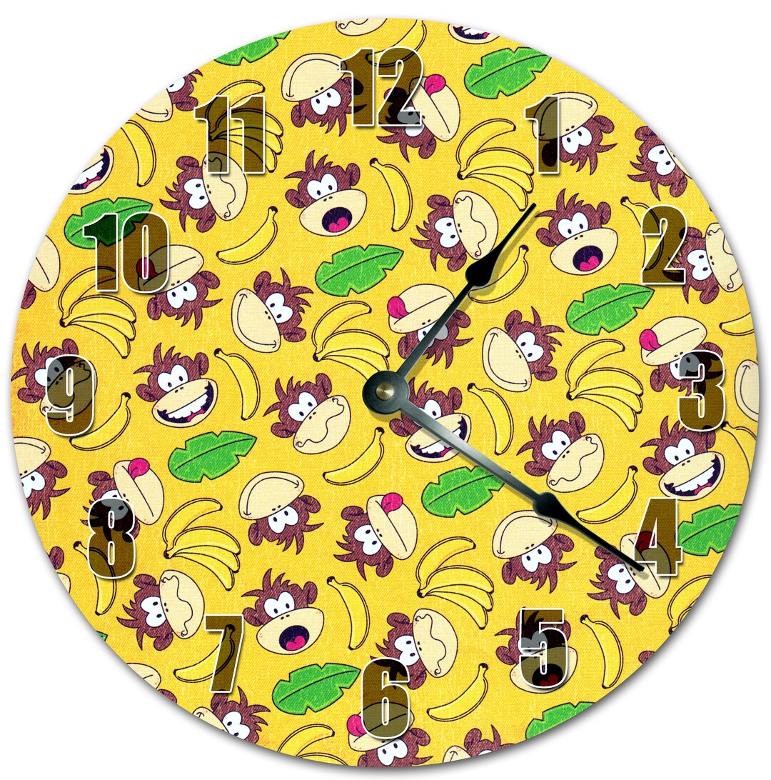 10.5 Cute Monkeys and Bananas Clock Living Room Clock Large 10.5 Wall ...