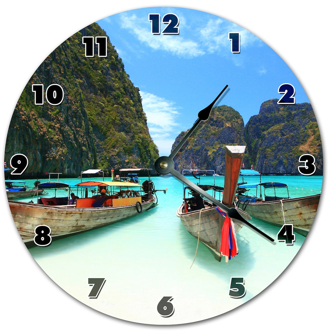 10.5 WOODEN TOURING BOATS Clock Beach Clock Living Room Clock Large 10. ...