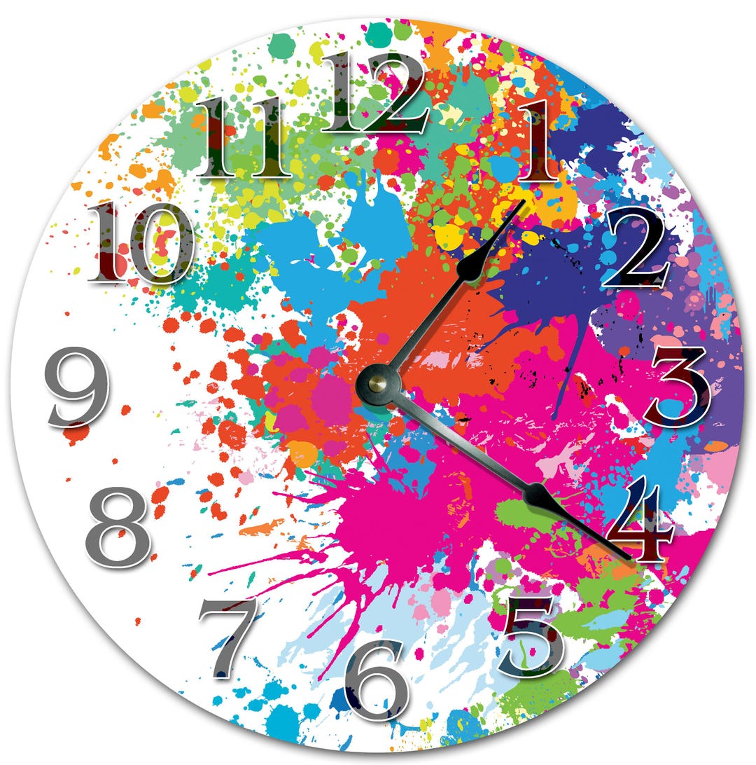 10.5" COLOR SPLASH Clock - Living Room Clock - Large 10.5" Wall Clock ...