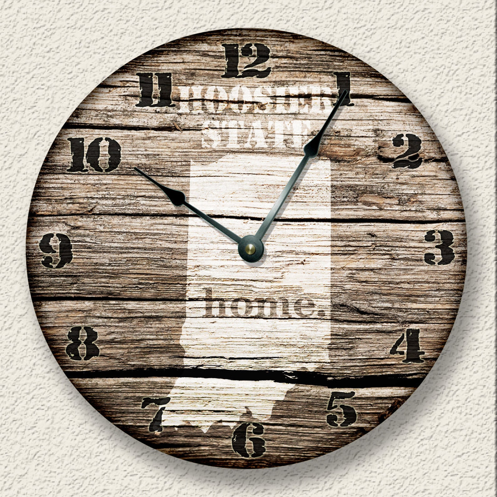 10.5" Wall Clock - INDIANA Home State Wall CLOCK - Barn Boards Pattern ...