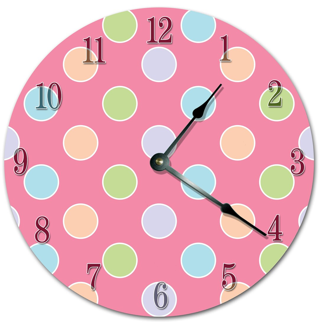 10.5" COLORFUL DOTS Clock - PINK Clock - Living Room Clock - Large 10.5 ...