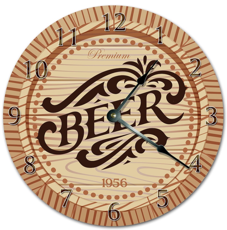 10.5" BEER Barrel Head Sign Clock - BROWN Clock - Living Room Clock ...