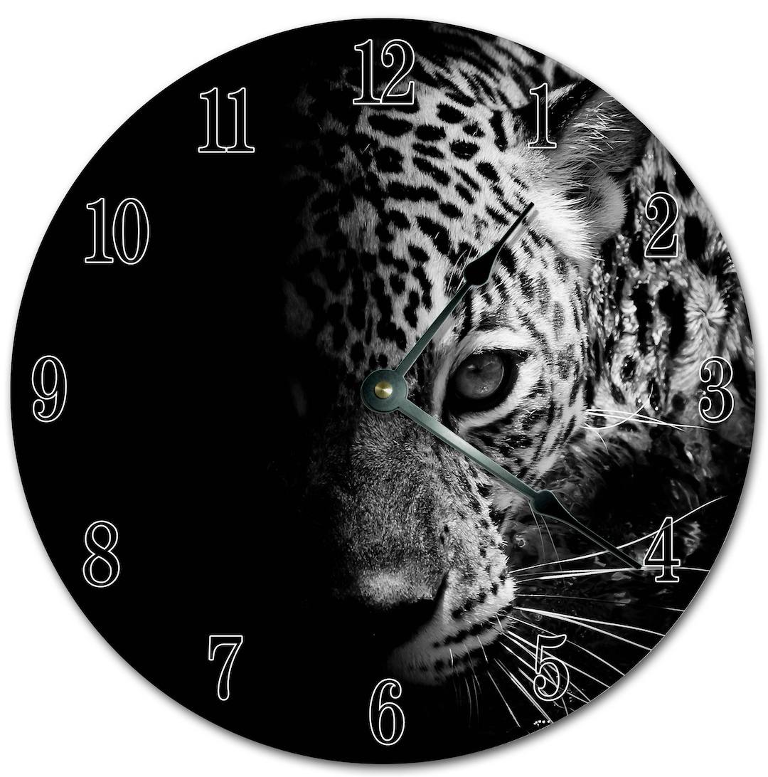 10.5 A GREAT LEOPARD Clock Black and White Clock Living Room Clock ...