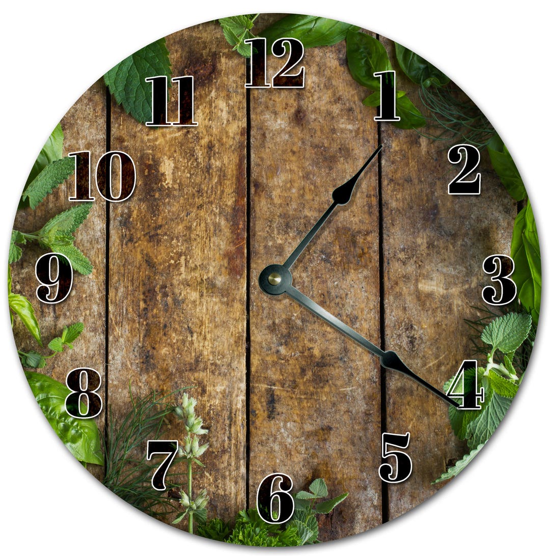10.5 GREEN LEAFY Mdf Planks Clock Living Room Clock Large 10.5 Wall ...