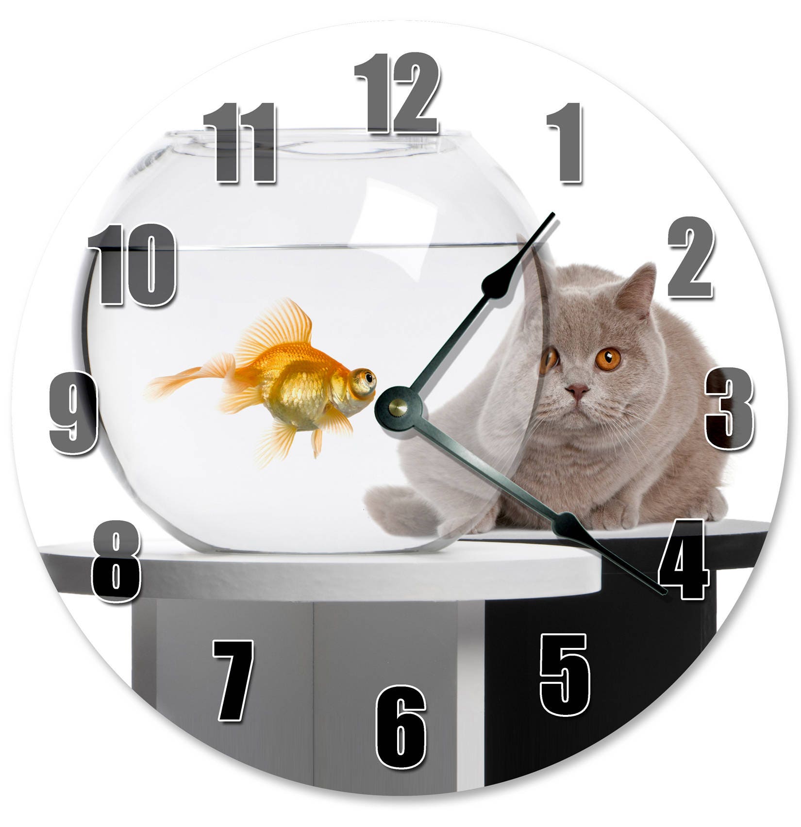 10.5 GRAY CAT And The GOLDFISH Clock Living Room Clock | Etsy
