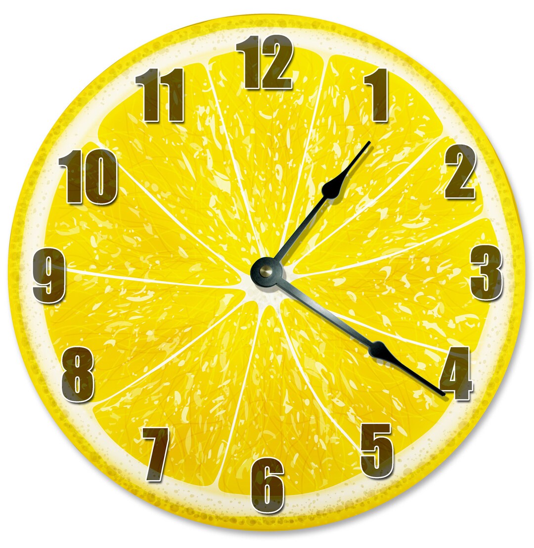 10.5 LEMON Fruit Clock YELLOW Clock Living Room Clock Large 10.5 Wall ...