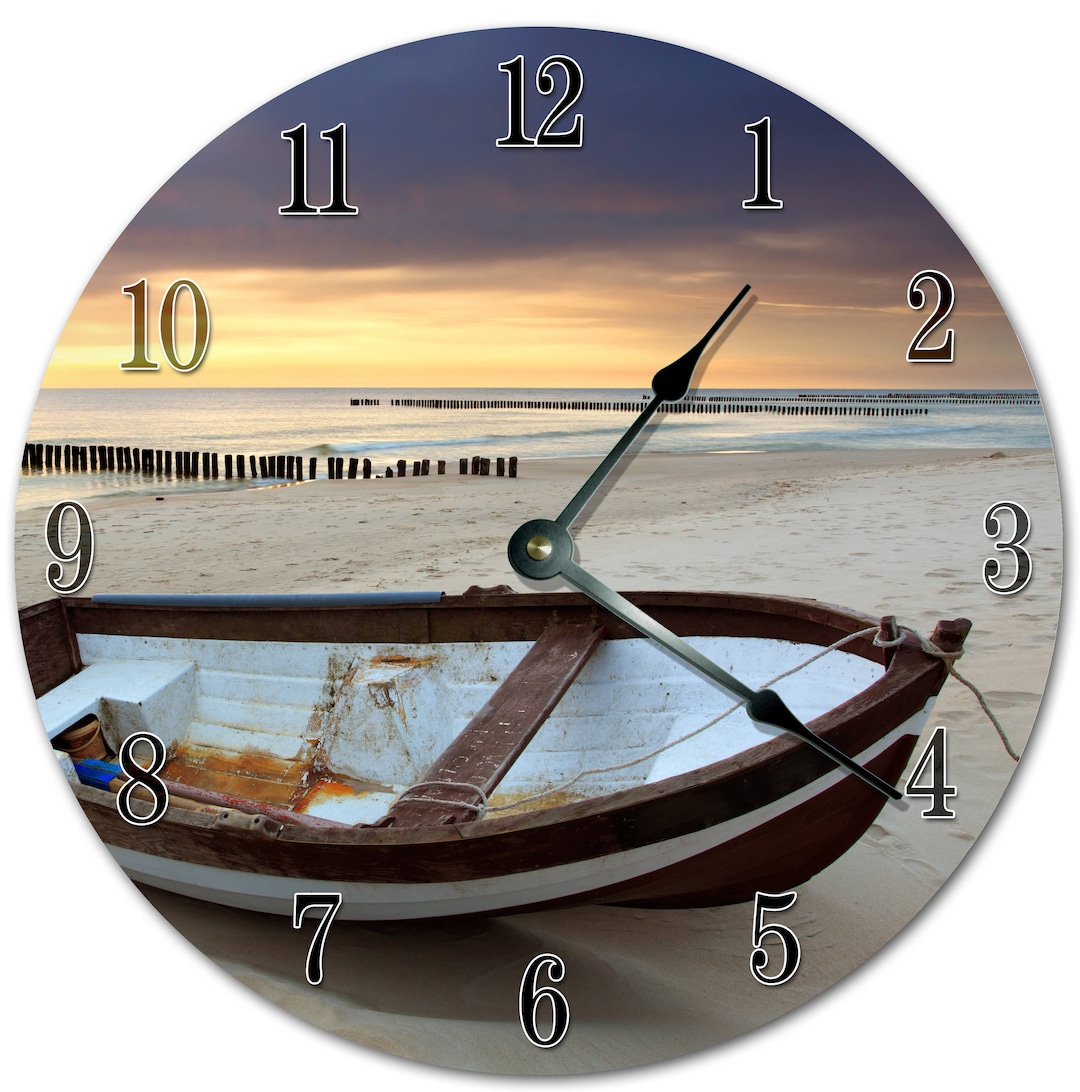 10.5 Wooden Boat Docked on Sea Shore Clock Living Room - Etsy