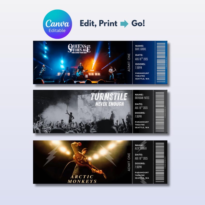 Editable Concert Ticket Templates – Printable Ticket Stubs – Fake ...