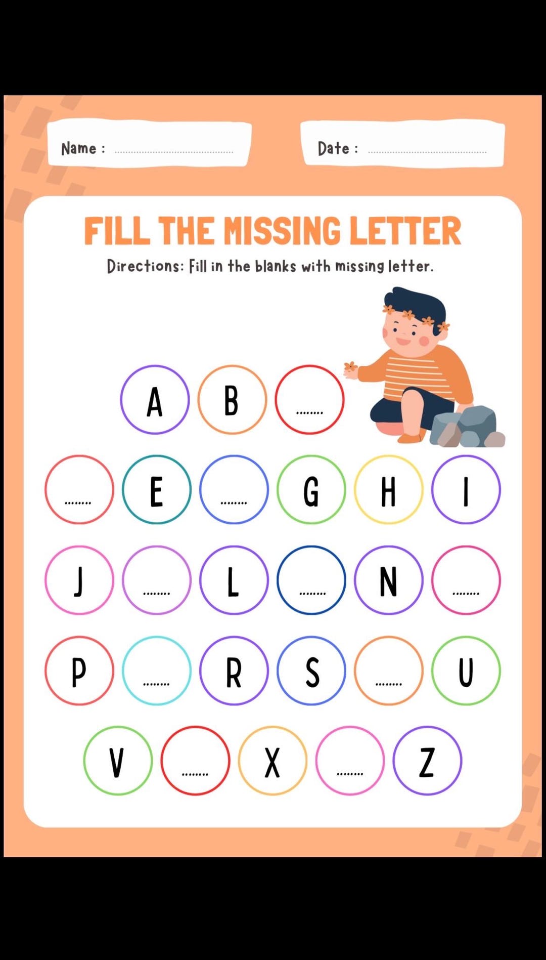 Fill in Missing Alphabet Letters Worksheet - Etsy