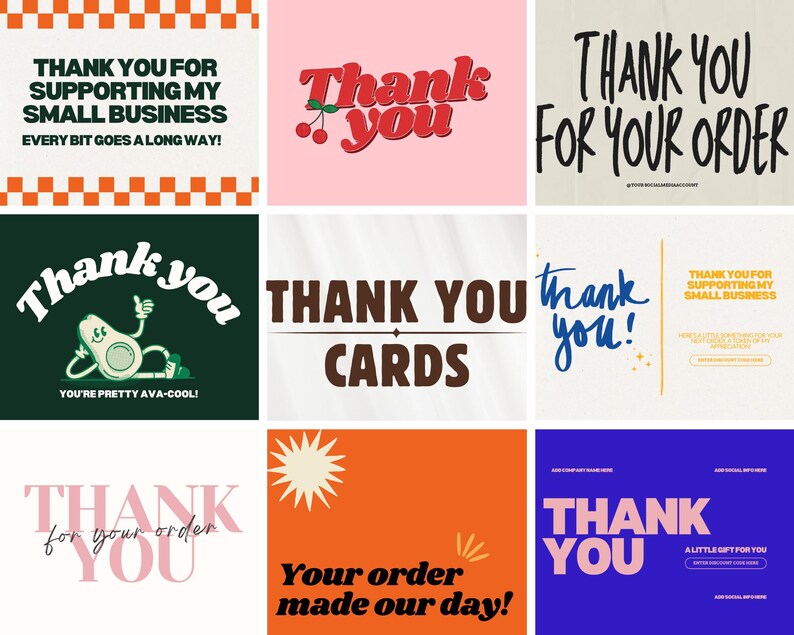 Editable Thank You Card Templates | Canva Printable Inserts - Etsy