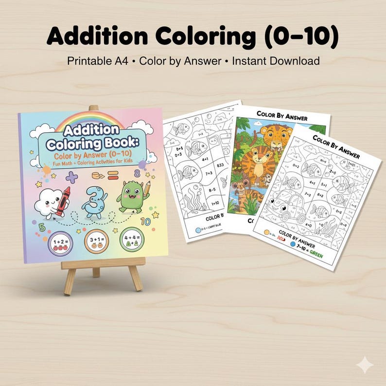 Dinosaur Math Coloring Pages| Addition up to 10 Cute Dino Coloring Book ...