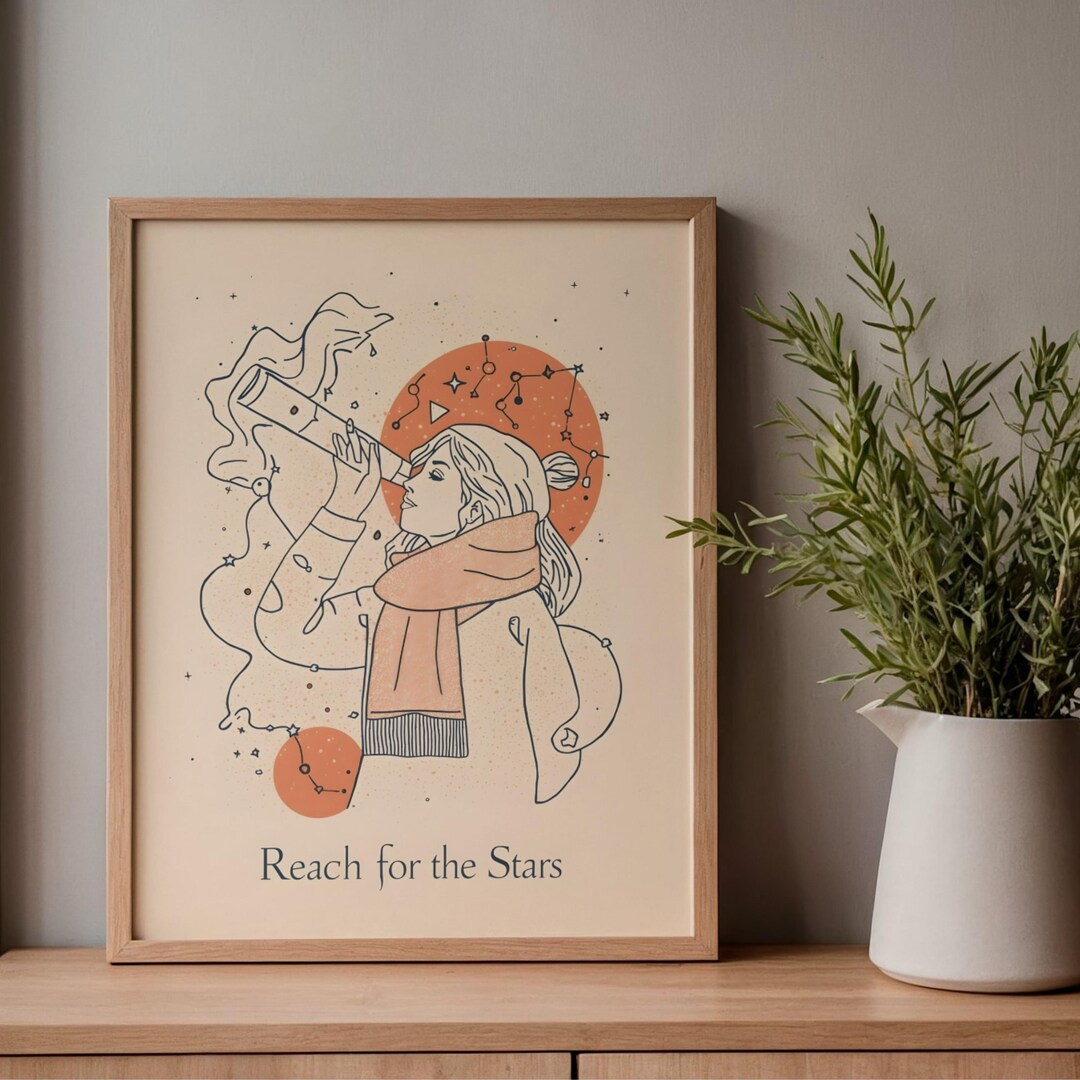 Reach for the Stars Wall Art Printable | Celestial Girl Illustration ...