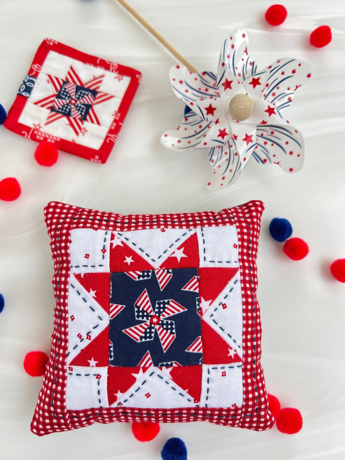 Handmade Pincushion Quilted Pincushion Sewing Accessory Patriotic Pin ...