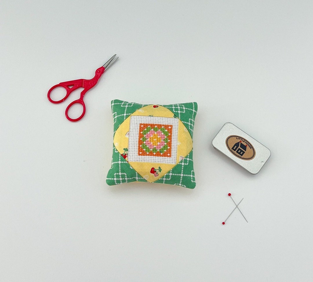 Cross Stitched Granny Square Pincushion Quilted Pincushion Sewing ...