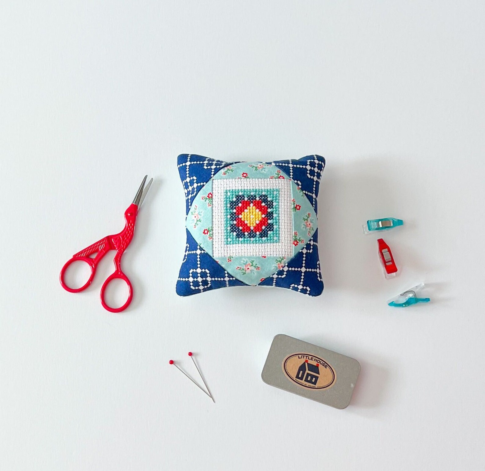 Cross Stitched Granny Square Pincushion Quilted Pincushion Sewing ...