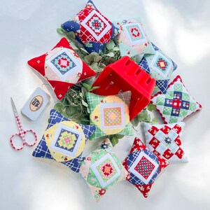 Cross Stitched Granny Square Pincushion Quilted Pincushion Sewing ...