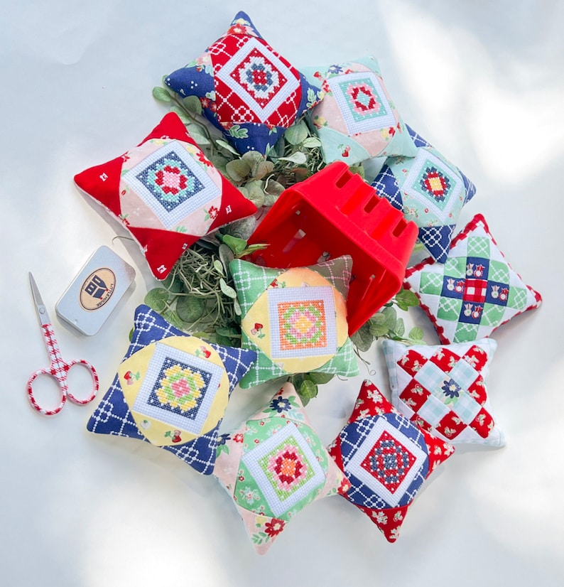 Cross Stitched Granny Square Pincushion Quilted Pincushion Sewing ...