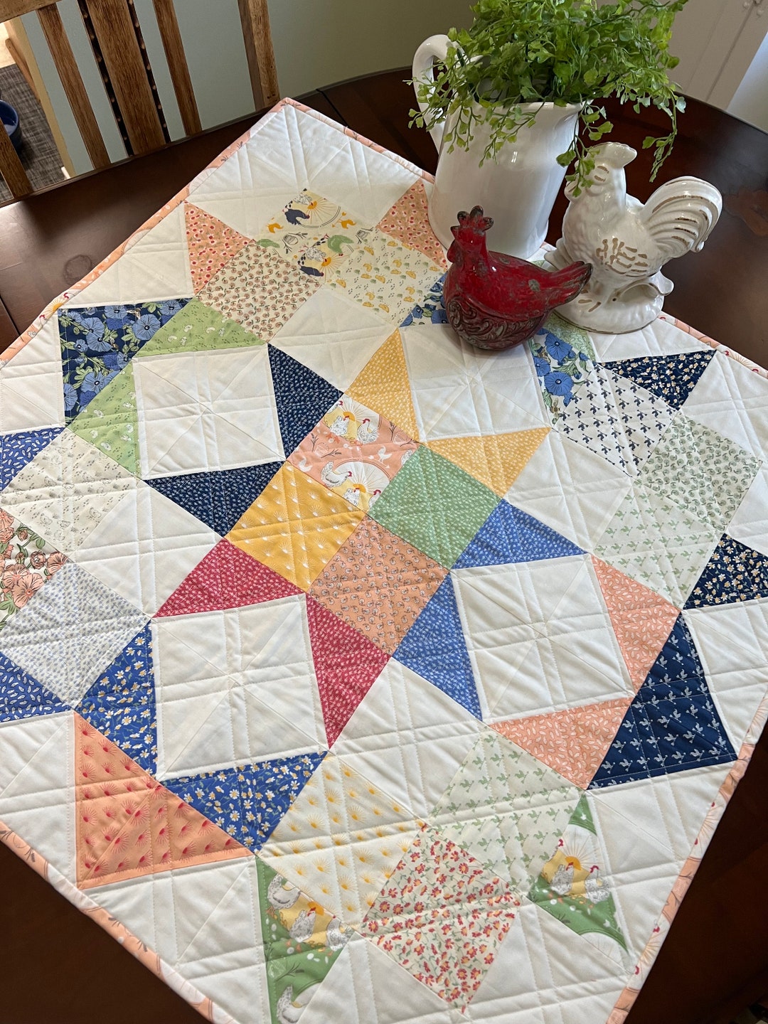 Quilted Table Runner Handmade Table Runner Farmhouse Decor Chicken ...