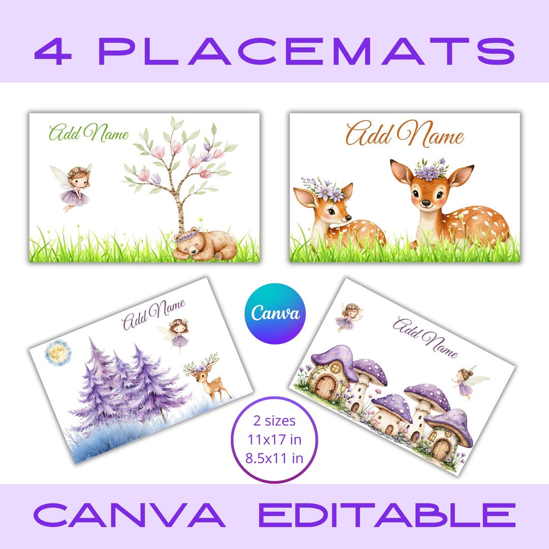 Printable Placemats Set – 4 Designs Two Sizes Editable in Canva - Etsy