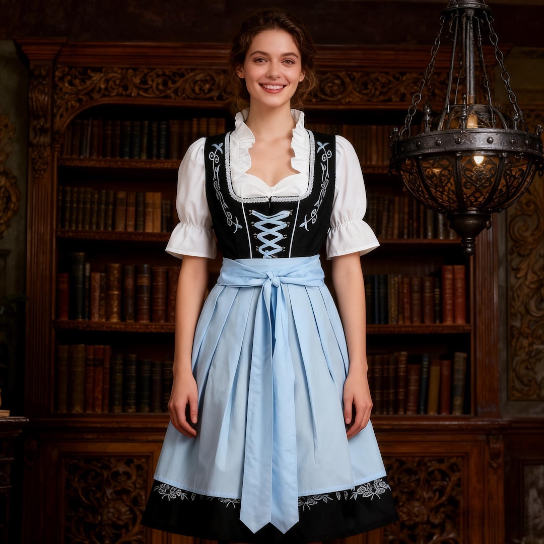 Traditional German Folk Dress Set With Lace-up Bodice & Embroidered ...