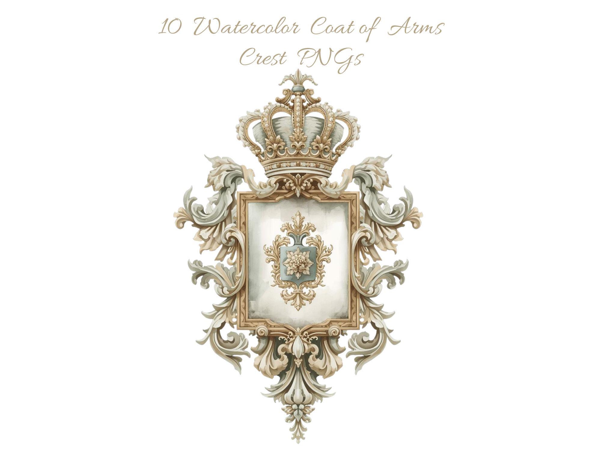 10 Watercolor Coat of Arms Crest Clipart | European Heraldic Shield PNG ...
